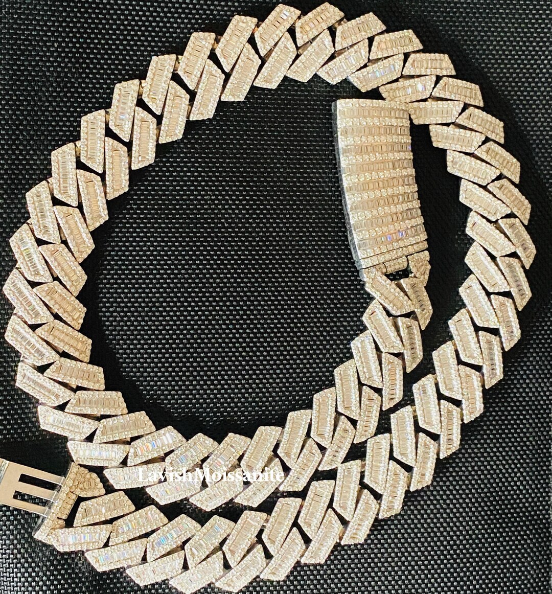 22 MM 18 Inches Round & Baguette Cut Moissanite Hip Hop Cuban Link ...