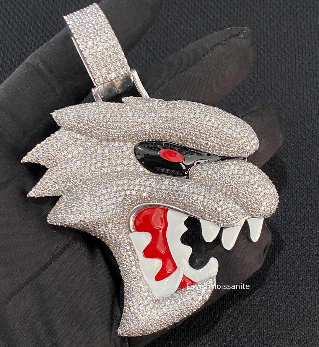 925 Silver Round Cut Moissanite Diamonds Iced Out Pendant Hip Hop ...