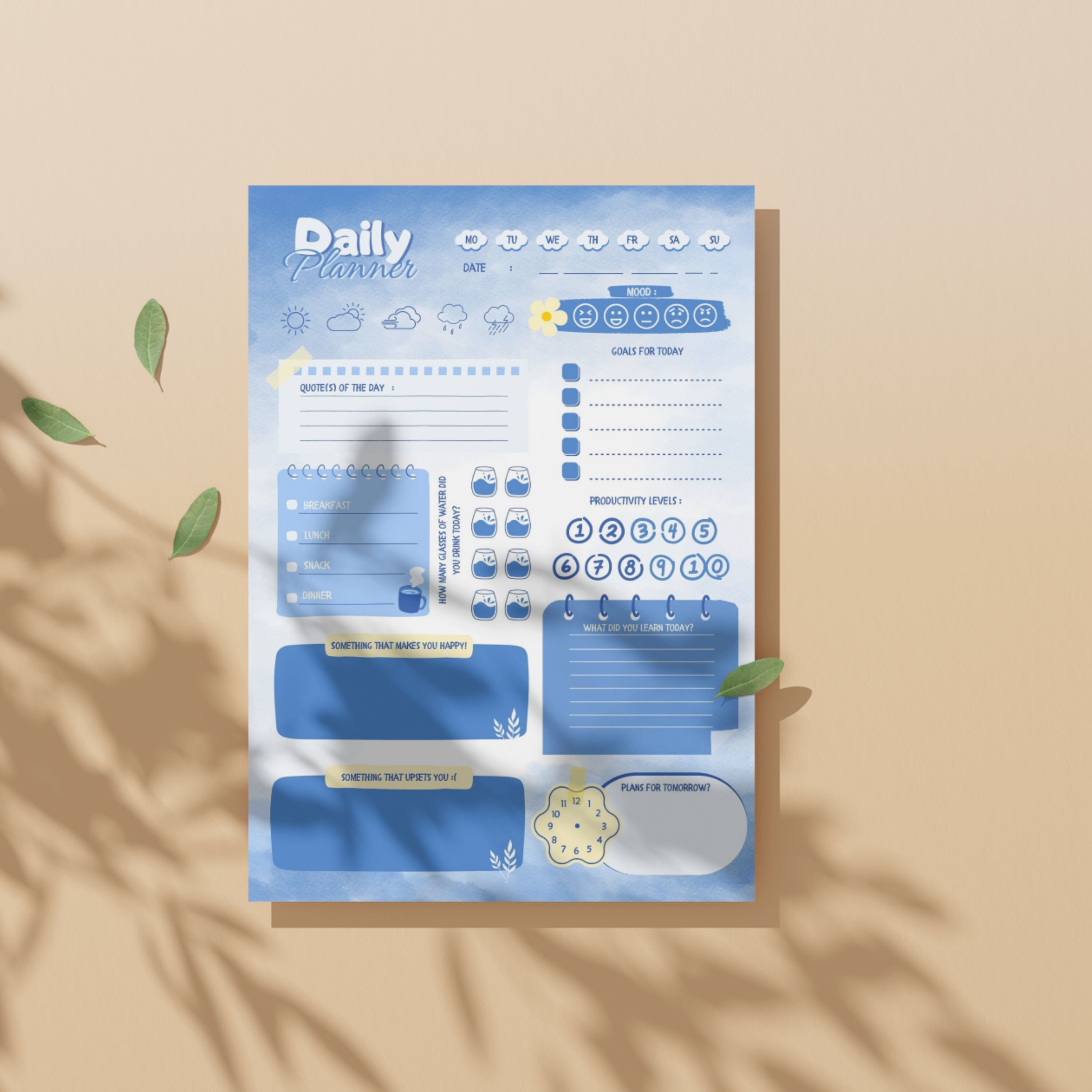 Aesthetic Blue Daily Planner Printable Digital Download - Etsy