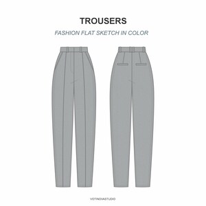 Trousers Vector Technical Drawing Digital Download Fashion Flat Sketch ...