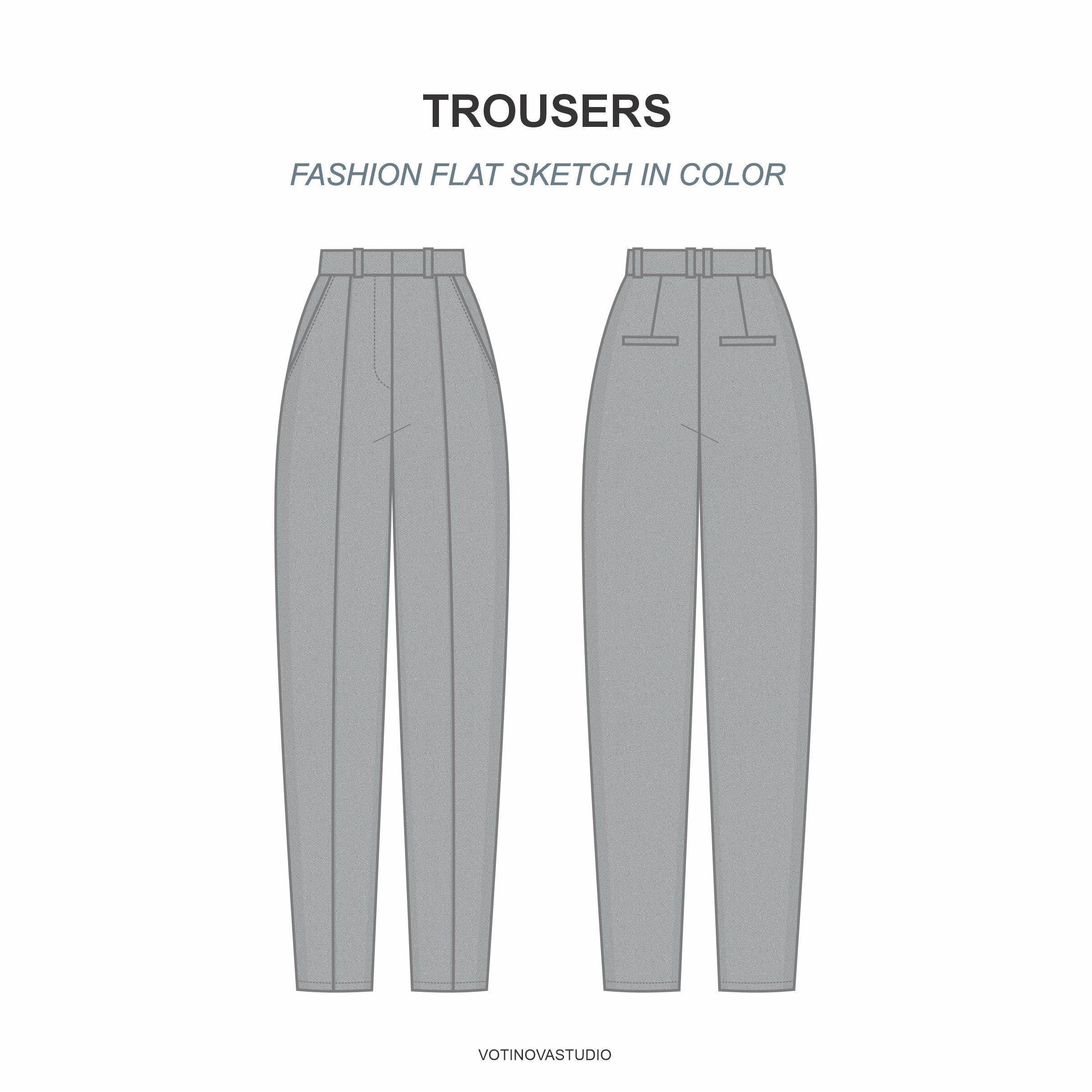Trousers Vector Technical Drawing Digital Download Fashion Flat Sketch ...
