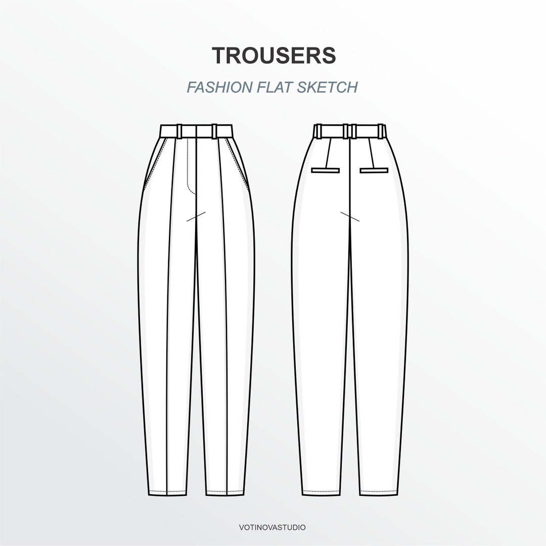 Trousers Vector Technical Drawing Digital Download Fashion Flat Sketch ...