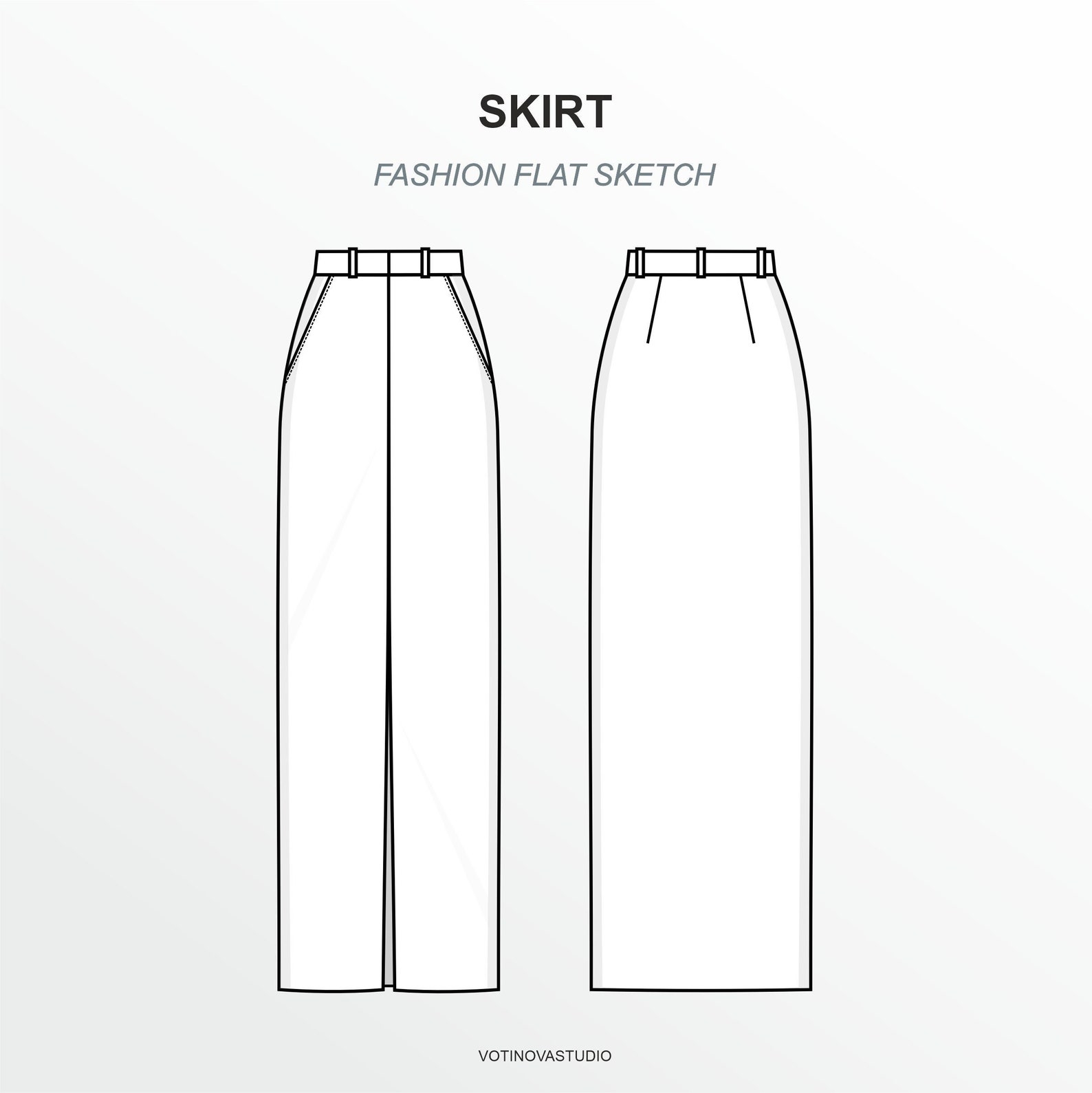 Skirt Maxi/midi Vector Technical Drawing Digital Download Fashion Flat ...