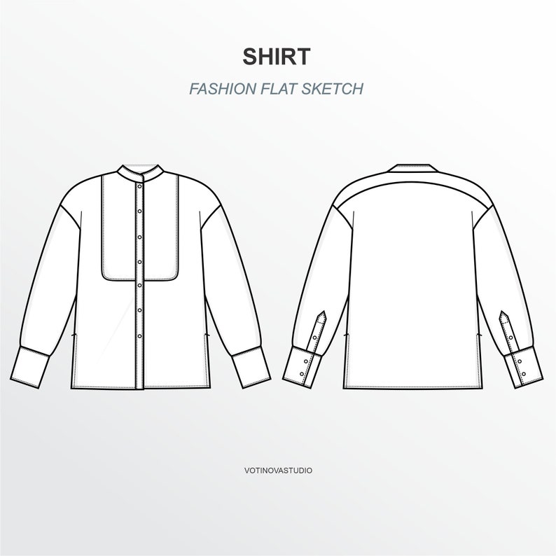 Shirt Vector Technical Drawing Digital Download Fashion Flat Sketch ...