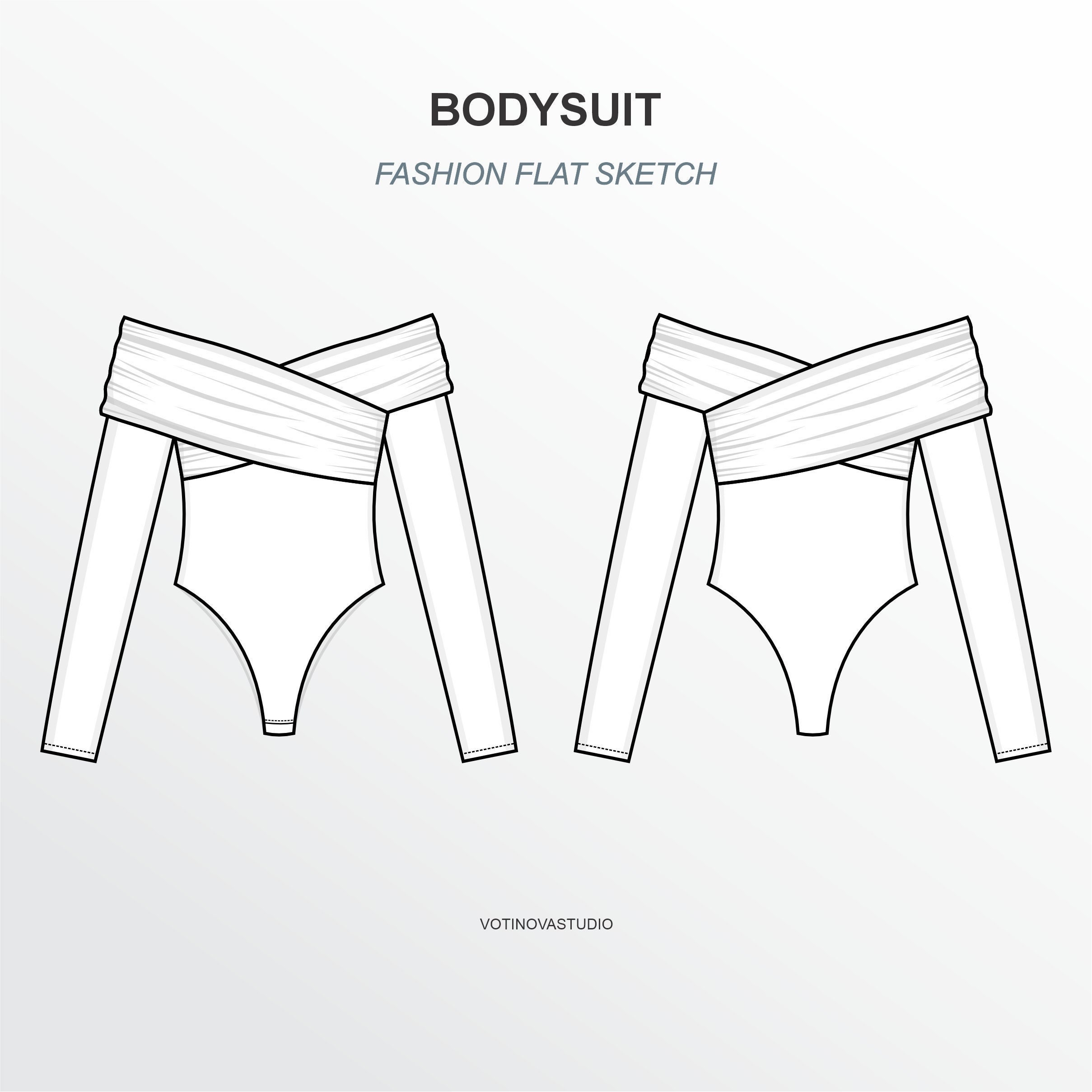 Bodysuit Vector Technical Drawing Digital Download Fashion Flat Sketch ...