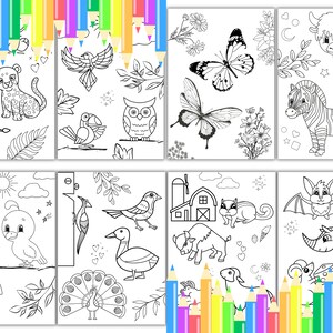 Kids Coloring Book, Cute Animals & Nature, 25 Pages, Printable Coloring ...