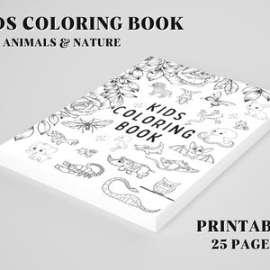 Kids Coloring Book, Cute Animals & Nature, 25 Pages, Printable Coloring ...