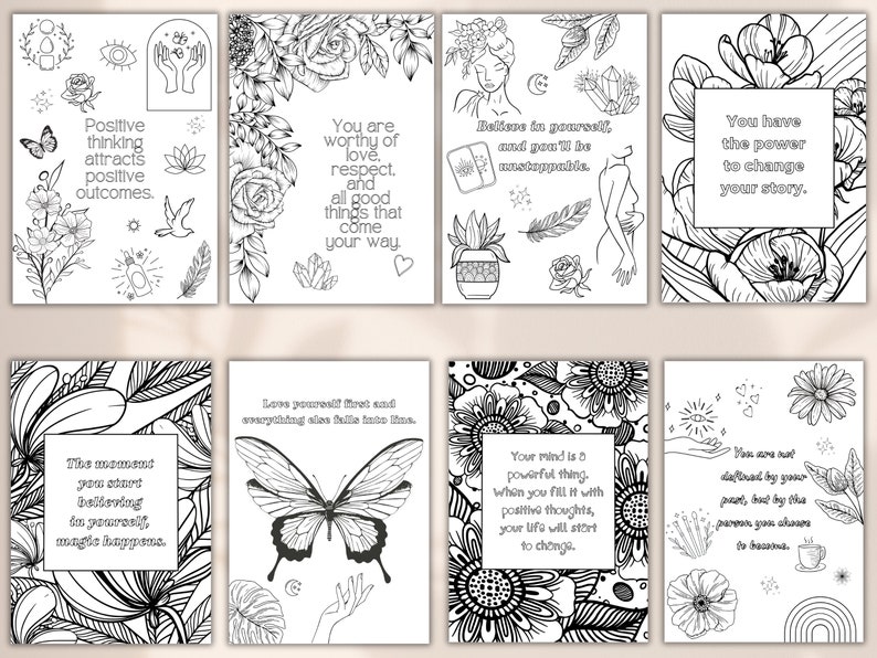 Self-love Coloring Book, Adult Motivational Coloring Book, 25 Printable ...