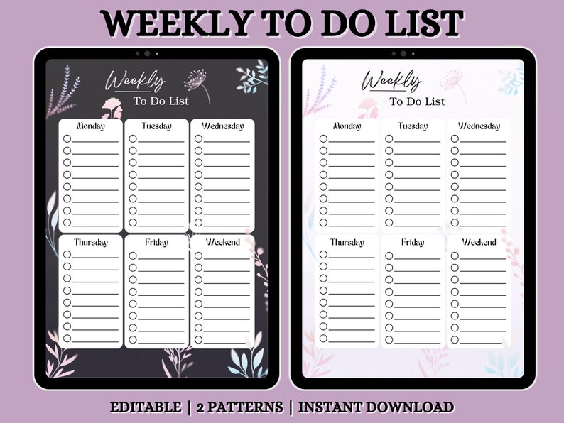 Weekly to Do List, Floral Productivity Planner, Simple Tasks Lists ...