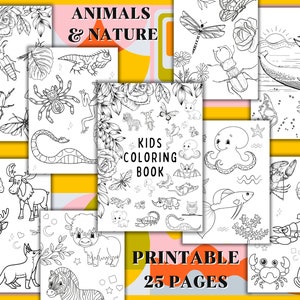 Kids Coloring Book, Cute Animals & Nature, 25 Pages, Printable Coloring ...
