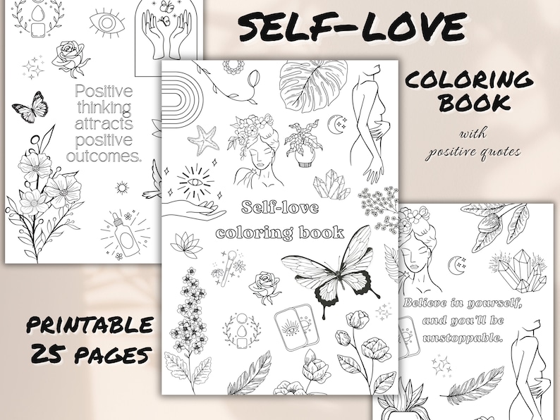 Self-love Coloring Book, Adult Motivational Coloring Book, 25 Printable ...