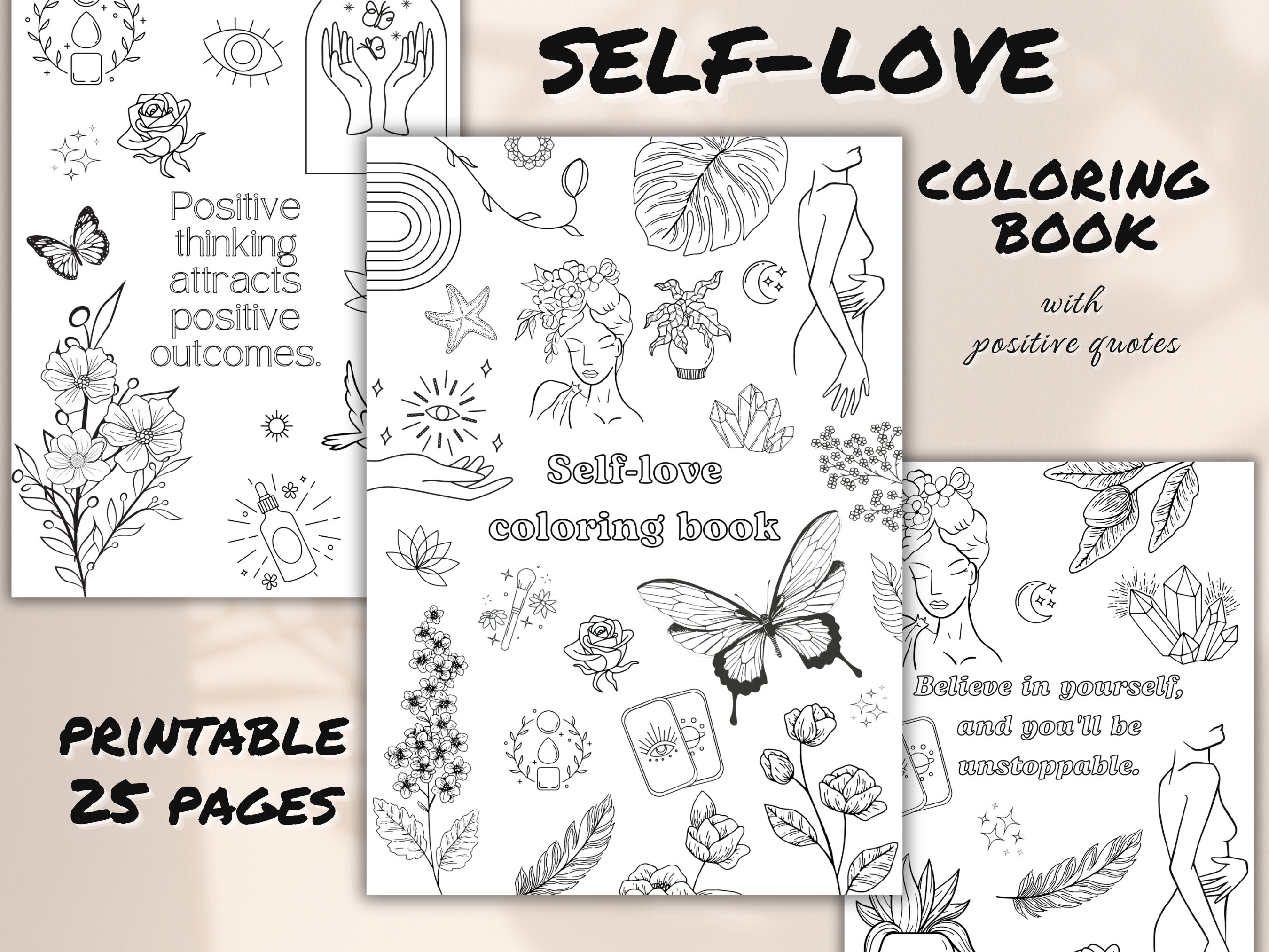 Self-love Coloring Book, Adult Motivational Coloring Book, 25 Printable ...