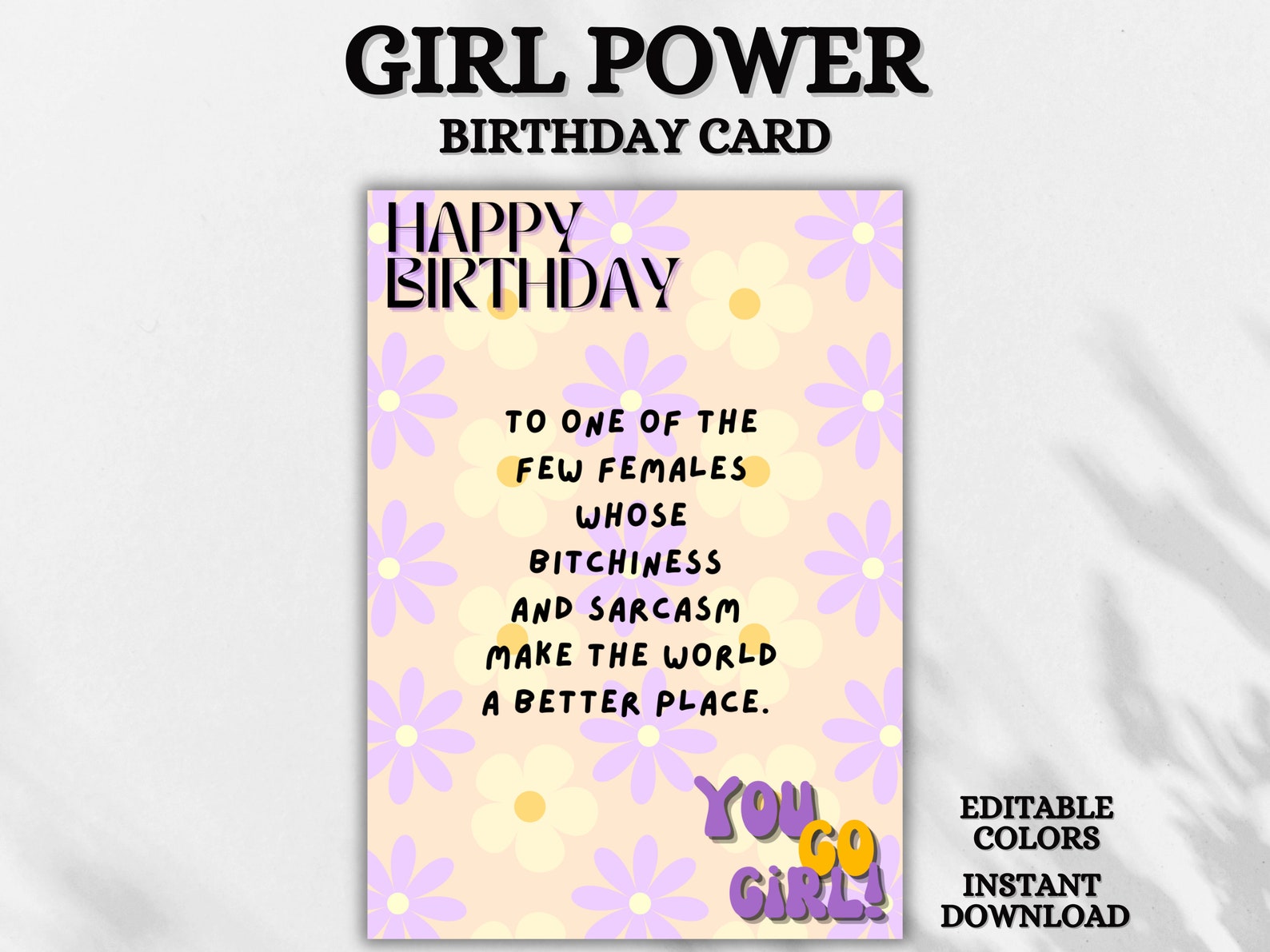 Girl Power Birthday Card, Printable Friend Birthday Card, Instant ...