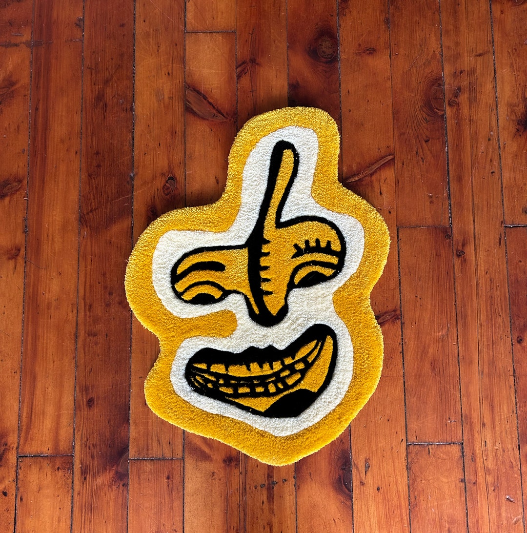 Yellow Abstract Face Tufted Rug - Etsy