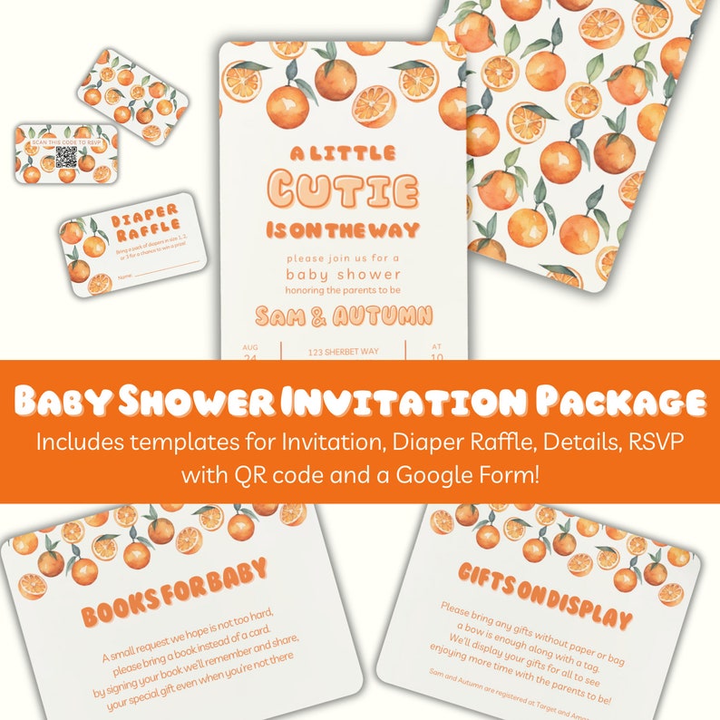 Cutie Baby Shower Invitation Set - Canva Template With RSVP, Diaper ...