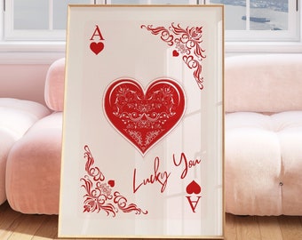 Playing Card Poster, Trendy Retro Print, Queen of Hearts Playing Card ...