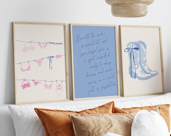 Trendy Coastal Cowgirl Western Dorm Room Bows Wall Art Set of 3 Trendy ...