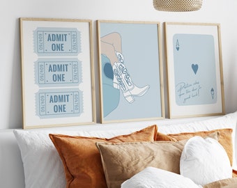 Trendy Coastal Cowgirl Western Dorm Room Bows Wall Art Set of 3 Trendy ...