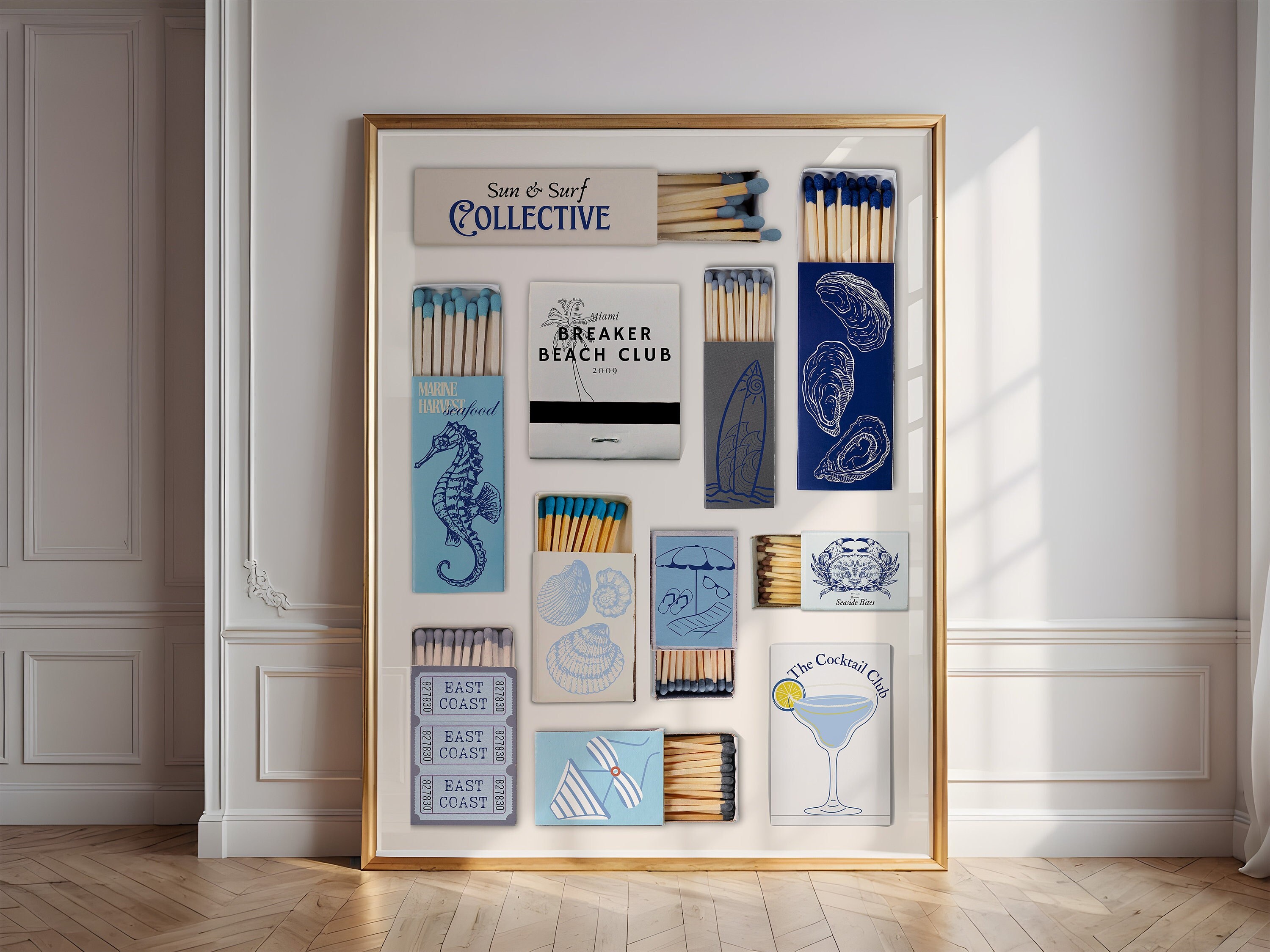 Vintage Matchbox Print, Trendy Matches Poster, Retro Coastal Matchbook ...