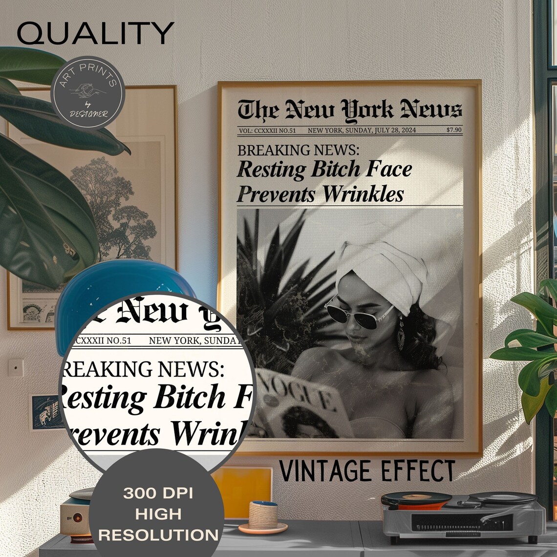 Trendy Newspaper Print, College Apartment Decor Funky Wall Art, Y2k ...