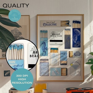 Vintage Matchbox Print, Trendy Matches Poster, Retro Coastal Matchbook ...