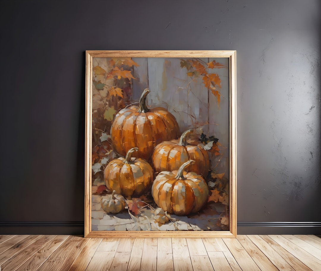 Moody Fall Vintage Halloween Wall Art Print, Pumpkin Still Life ...