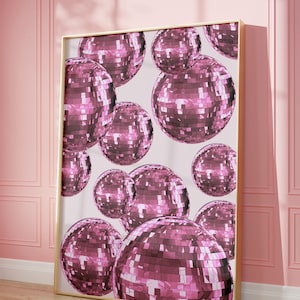 Retro Print Pink Disco Ball Wall Art Trendy Printable Art Vintage Print ...