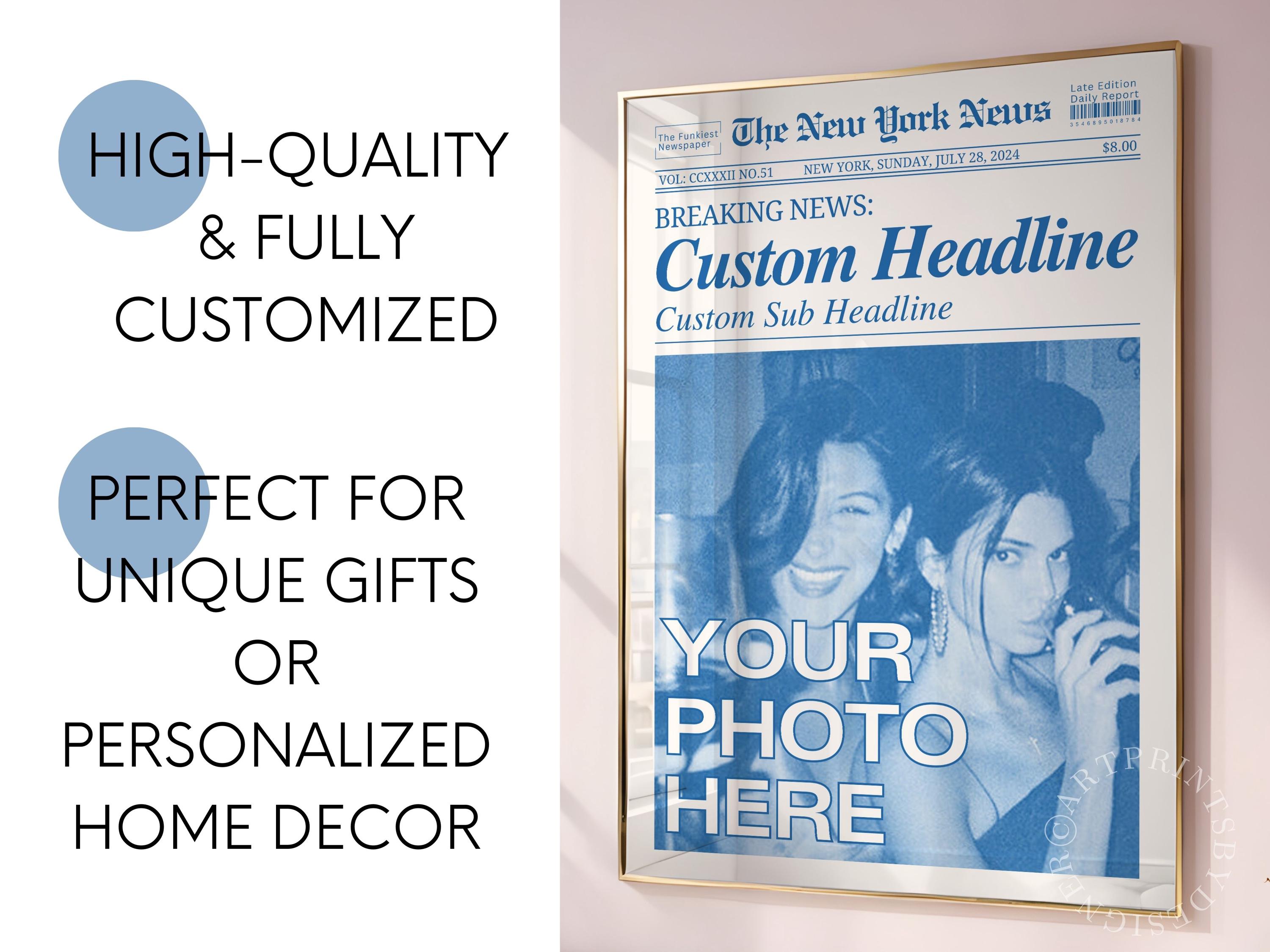 CUSTOM Newspaper Print, Personalized New York News Wall Art, Blue ...