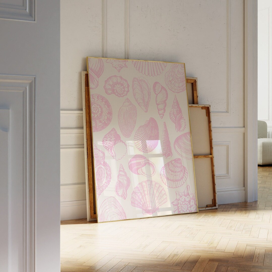 Sea Shells Pastel Pink Print Vintage Line Art Coastal Granddaughter ...