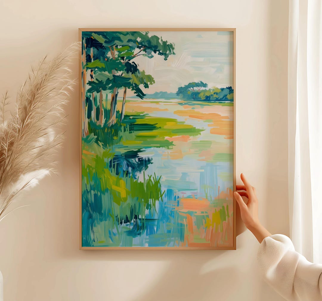 Colorful Coastal Marsh Painting, Summer Landscape Wall Art, Carolina ...