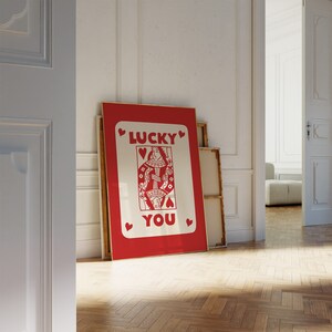 Red Trendy Retro Wall Art Set of 6, Lucky You Poster, Retro Trendy ...
