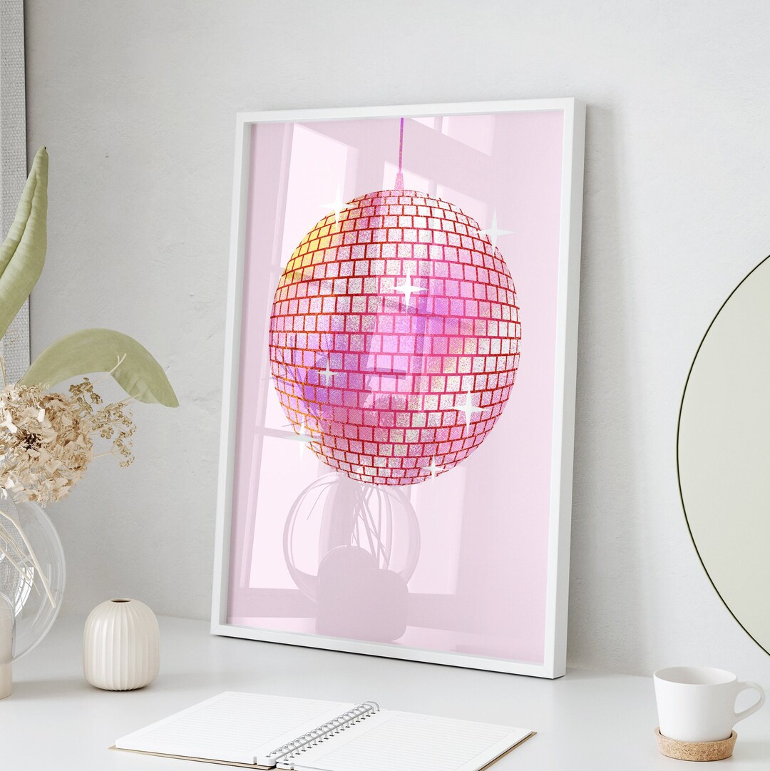 Trendy Retro Wall Art, Pink Disco Ball Print, Disco Ball Poster, Bar ...