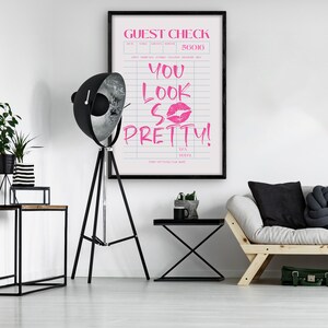 Pink Guest Check Print Trendy Wall Art Retro Wall Art Funky Decor Retro ...