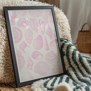 Sea Shells Pastel Pink Print Vintage Line Art Coastal Granddaughter ...