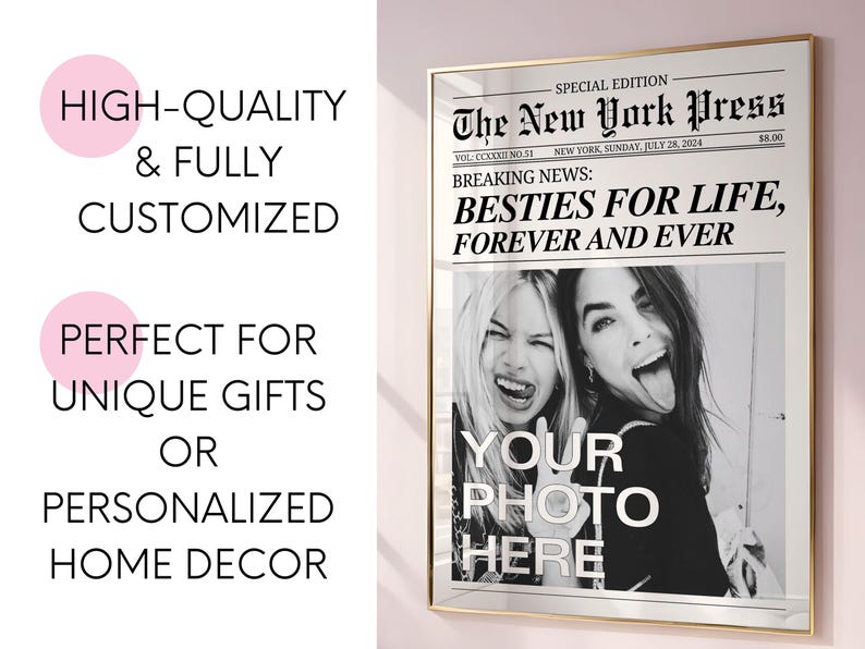 CUSTOM Newspaper Print, Personalized Best Friends Print, Retro Bestie ...