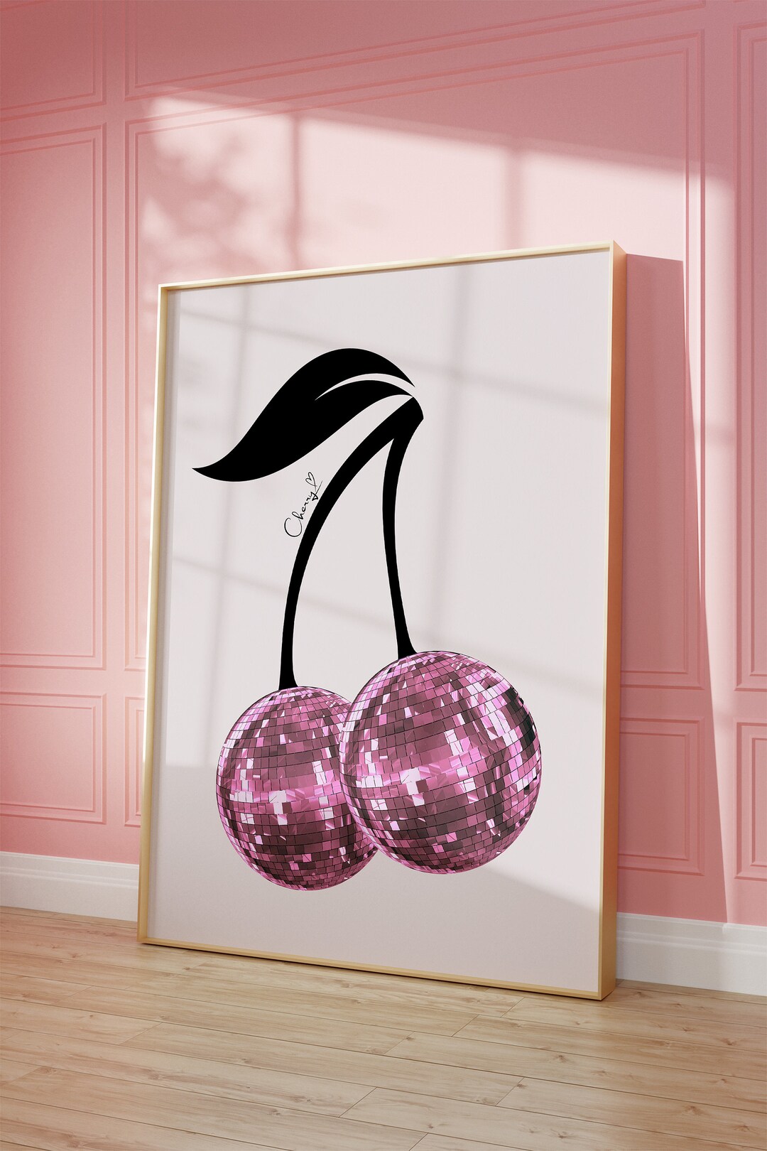 Pink Disco Ball Print Trendy Wall Art Disco Ball Poster Cherry Poster ...