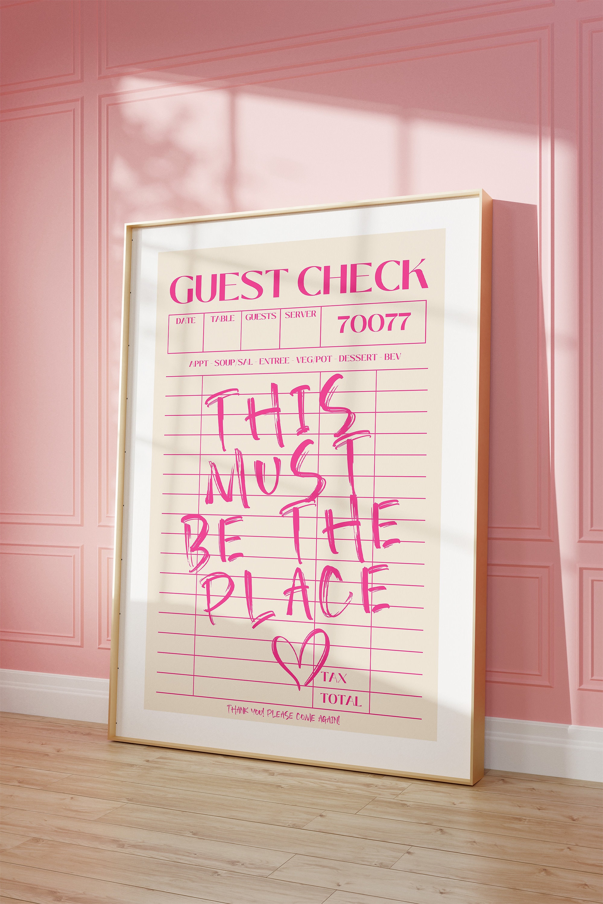Pink Guest Check Print, Trendy Wall Art Retro Wall Art, This Must Be ...