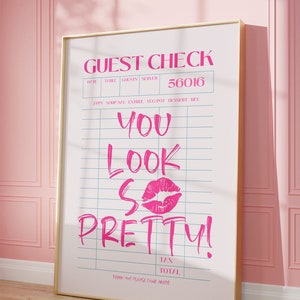 Pink Guest Check Print Trendy Wall Art Retro Wall Art Funky Decor Retro Wall Art Modern ...