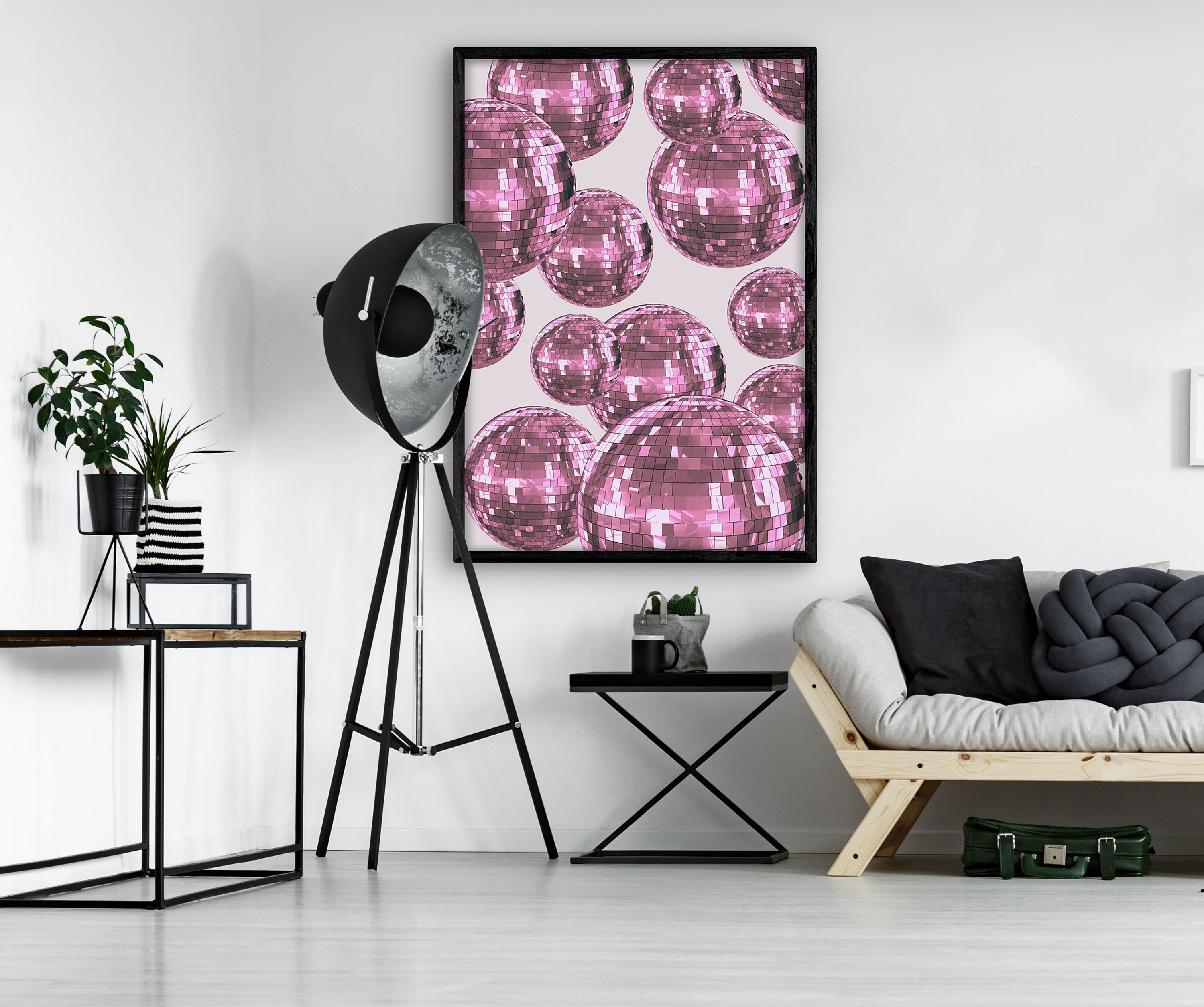 Retro Print Pink Disco Ball Wall Art Trendy Printable Art Vintage Print ...