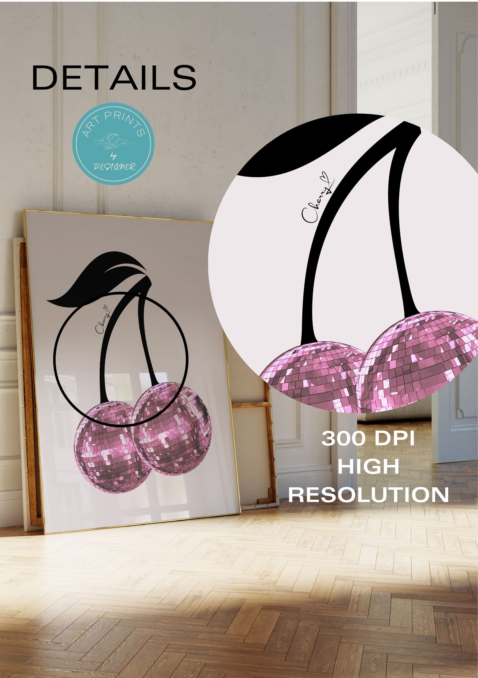 Pink Disco Ball Print Trendy Wall Art Disco Ball Poster Cherry Poster ...