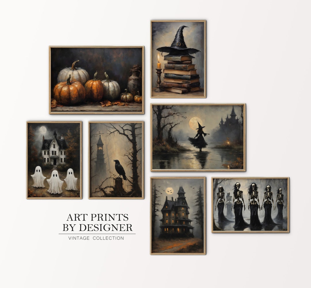 Dark and Moody Vintage Halloween Wall Art Print Set, Vintage Witch Art ...