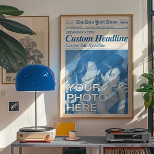 CUSTOM Newspaper Print, Personalized New York News Wall Art, Blue ...