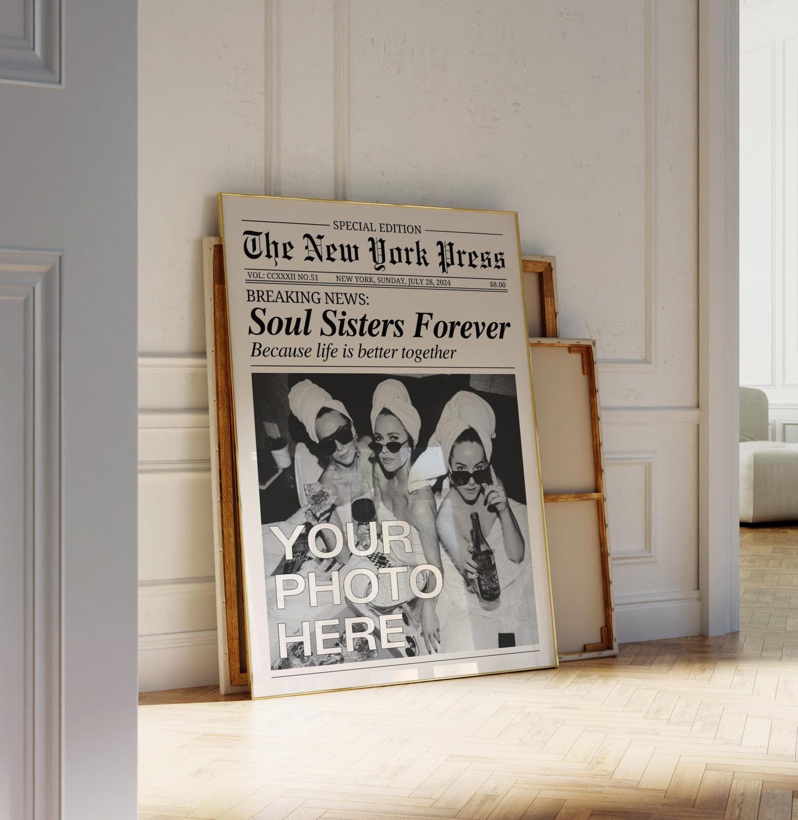 Custom Newspaper Print, Personalized Best Friends Poster, Retro Bestie ...