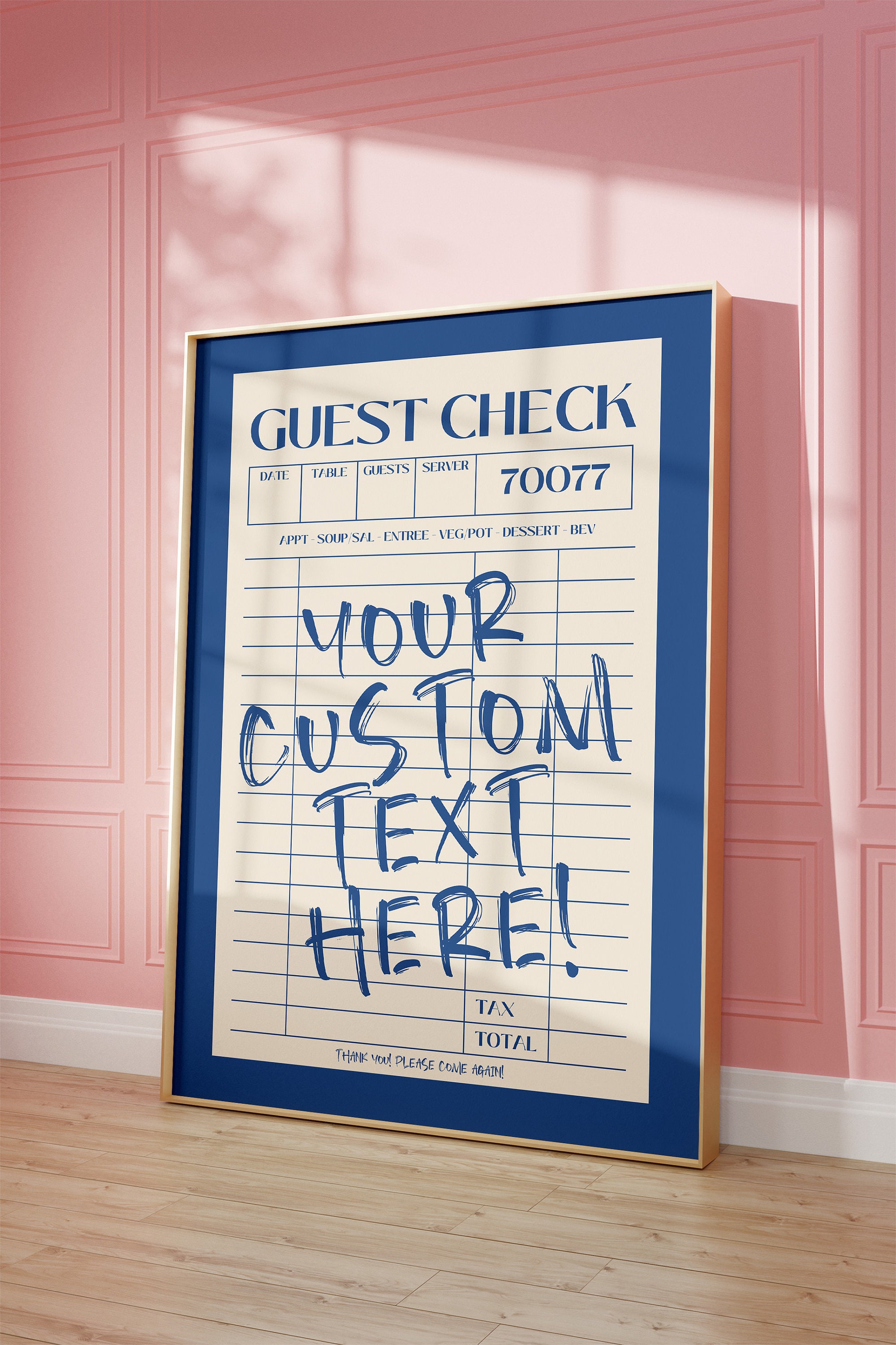 Large Size Custom Guest Check Art Print, Personalized Text Print ...