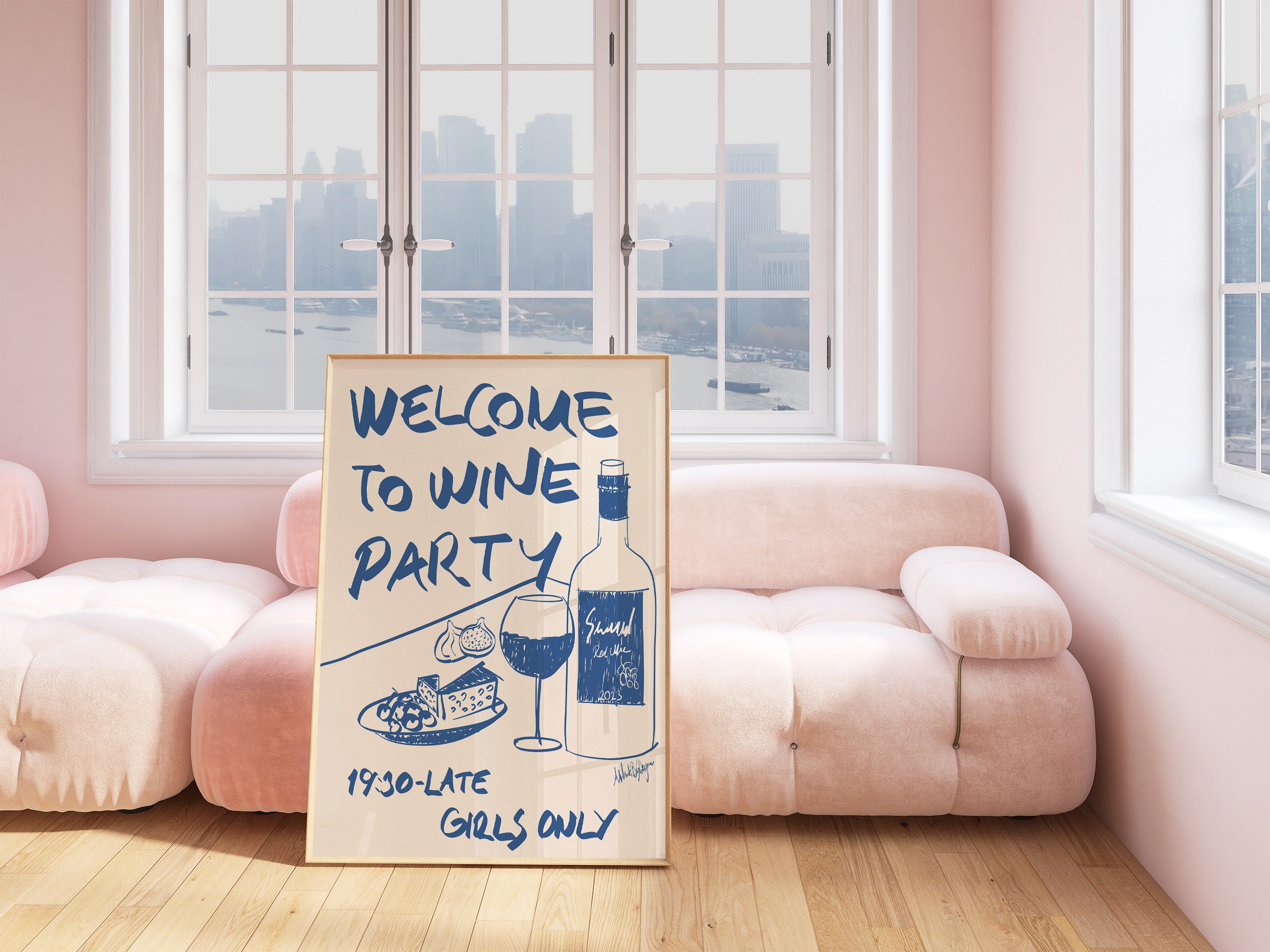 Vintage Wine Print, Hand Illustrated Vintage Wall Art, Blue Vintage ...