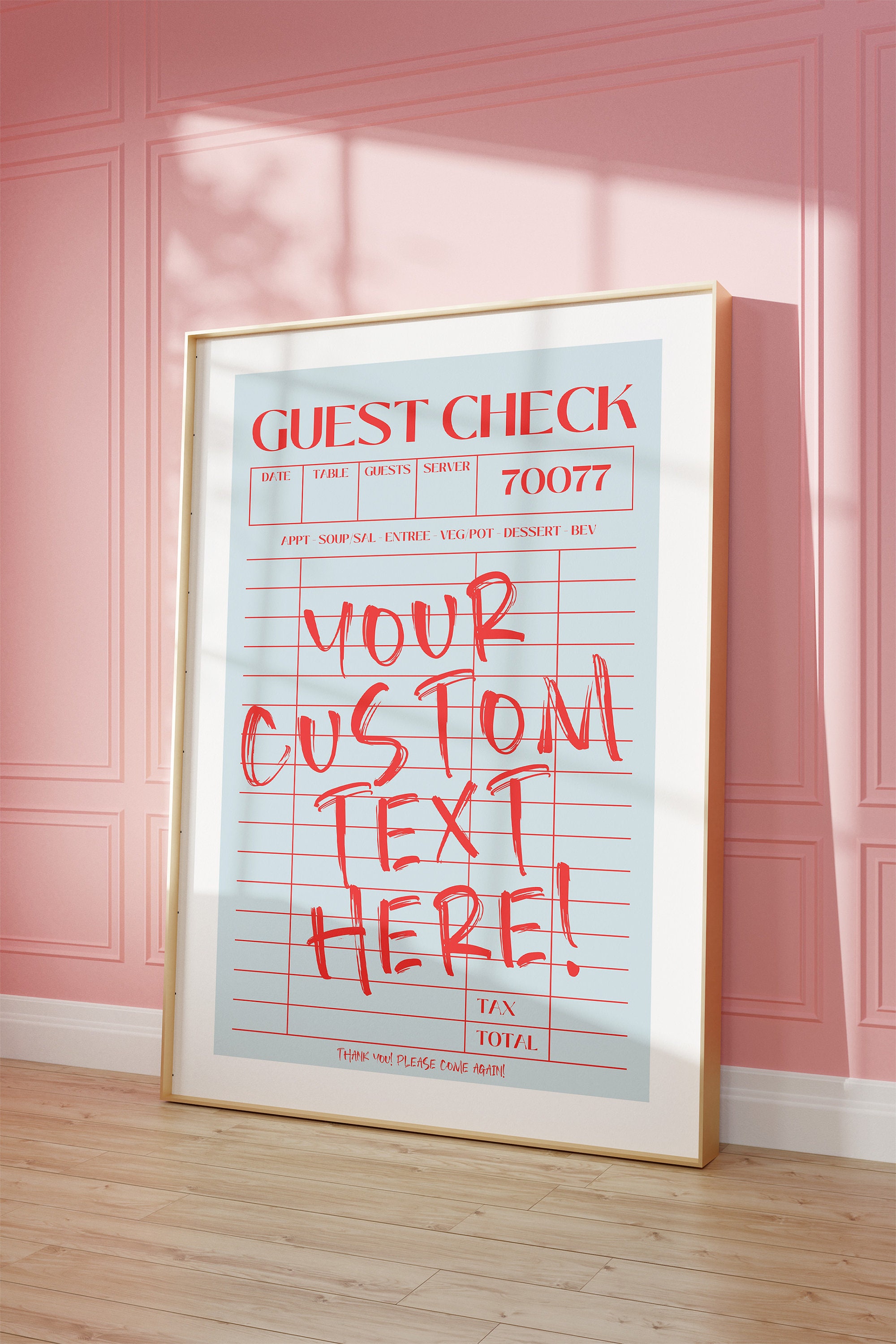 Large Size Custom Guest Check Art Print, Personalized Text Print, Trendy Wall Art, Pick From 8 ...