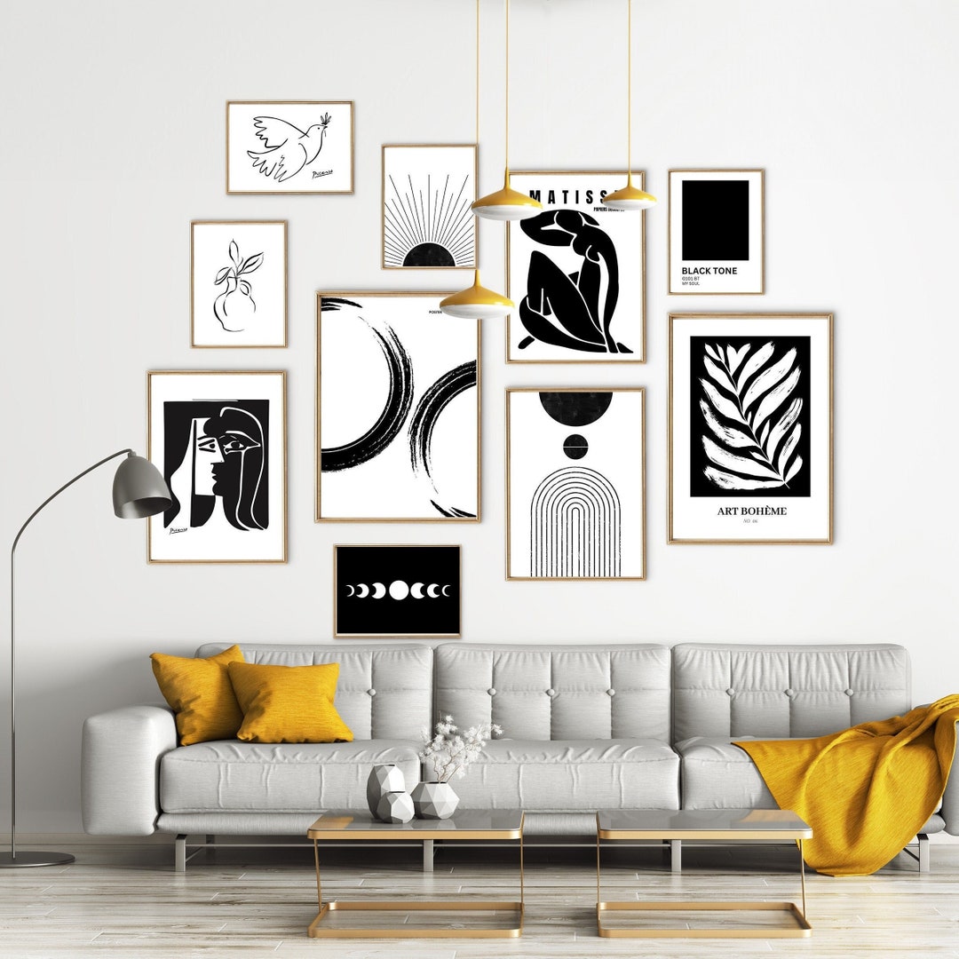 Boho Gallery Wall Art Set of 10, Black White Modern Prints Set, Boho ...
