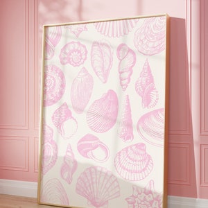 Sea Shells Pastel Pink Print Vintage Line Art Coastal Granddaughter ...