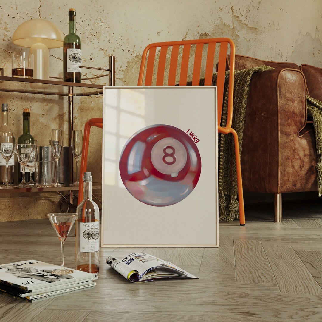 Vintage Pool Ball Print, Lucky 8 Ball Wall Art, Retro Hand Drawn Poster ...