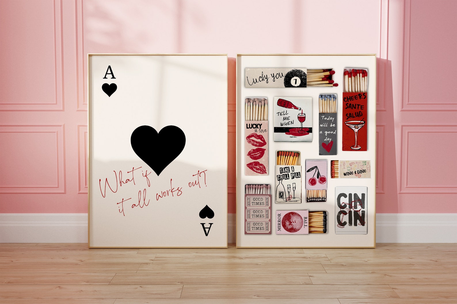 Vintage Matchbox Print Trendy Ace of Hearts Print Set of 3 Lucky You ...